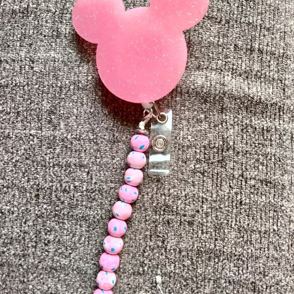 Handmade | Accessories | Pink Mickey Mouse Head Name Badge Reel And ...